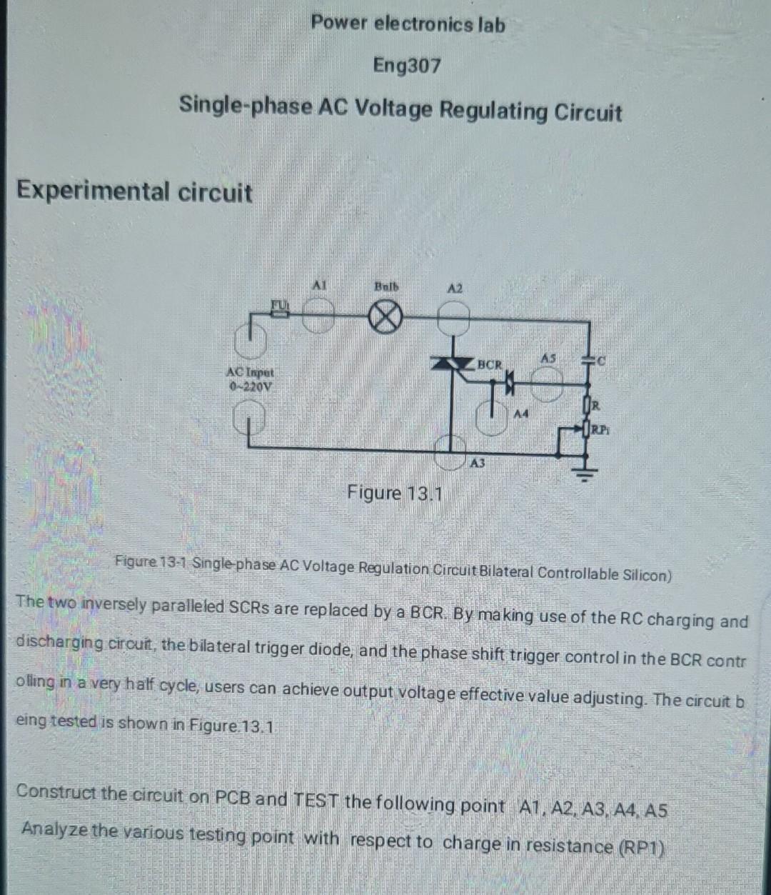Experimental circuit Figure 13-1 Singlephase AC | Chegg.com