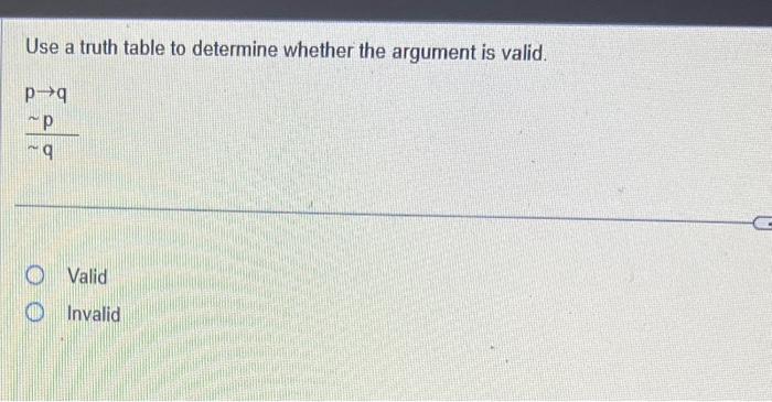 Solved Use a truth table to determine whether the argument | Chegg.com
