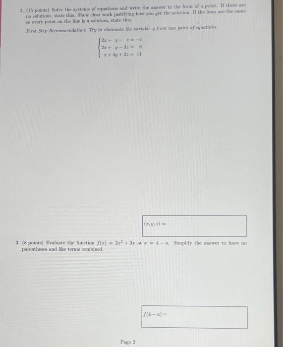 2. (16 points) Solve the systems of equations and | Chegg.com