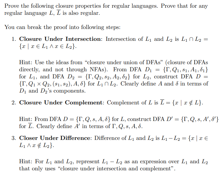Solved Prove the following closure properties for regular | Chegg.com