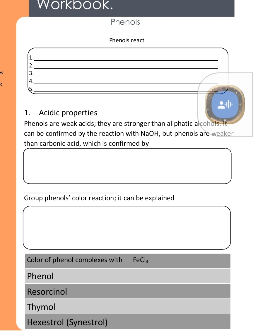 Solved WorkDook.PhenolsPhenols reactGroup phenols' color | Chegg.com
