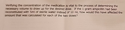 Solved Verifying the concentration of the medication is | Chegg.com