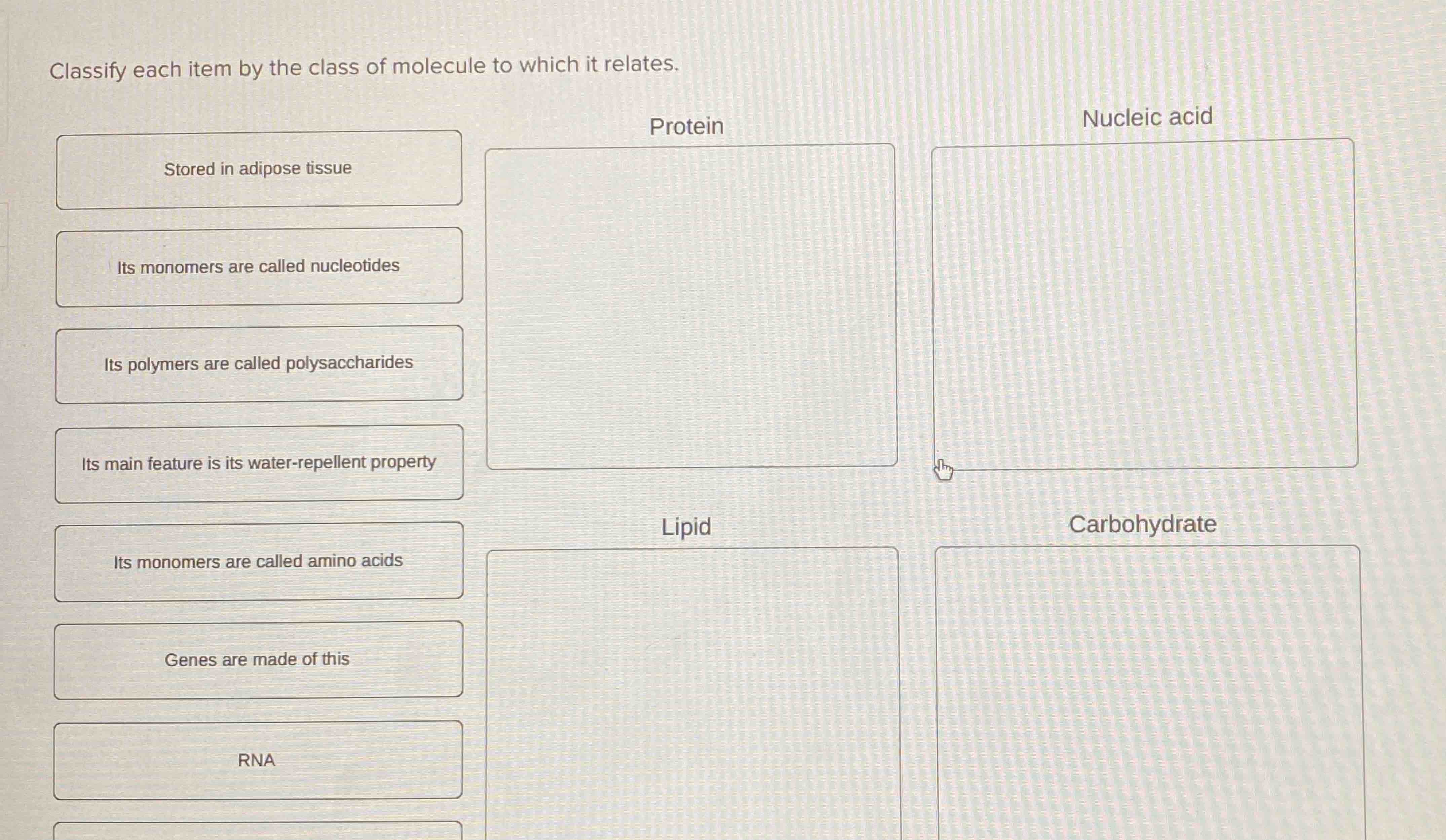 Solved Classify each item by the class of molecule to which | Chegg.com