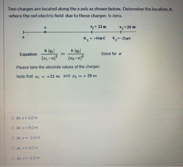 Solved Two charges are located along the x axis as shown | Chegg.com