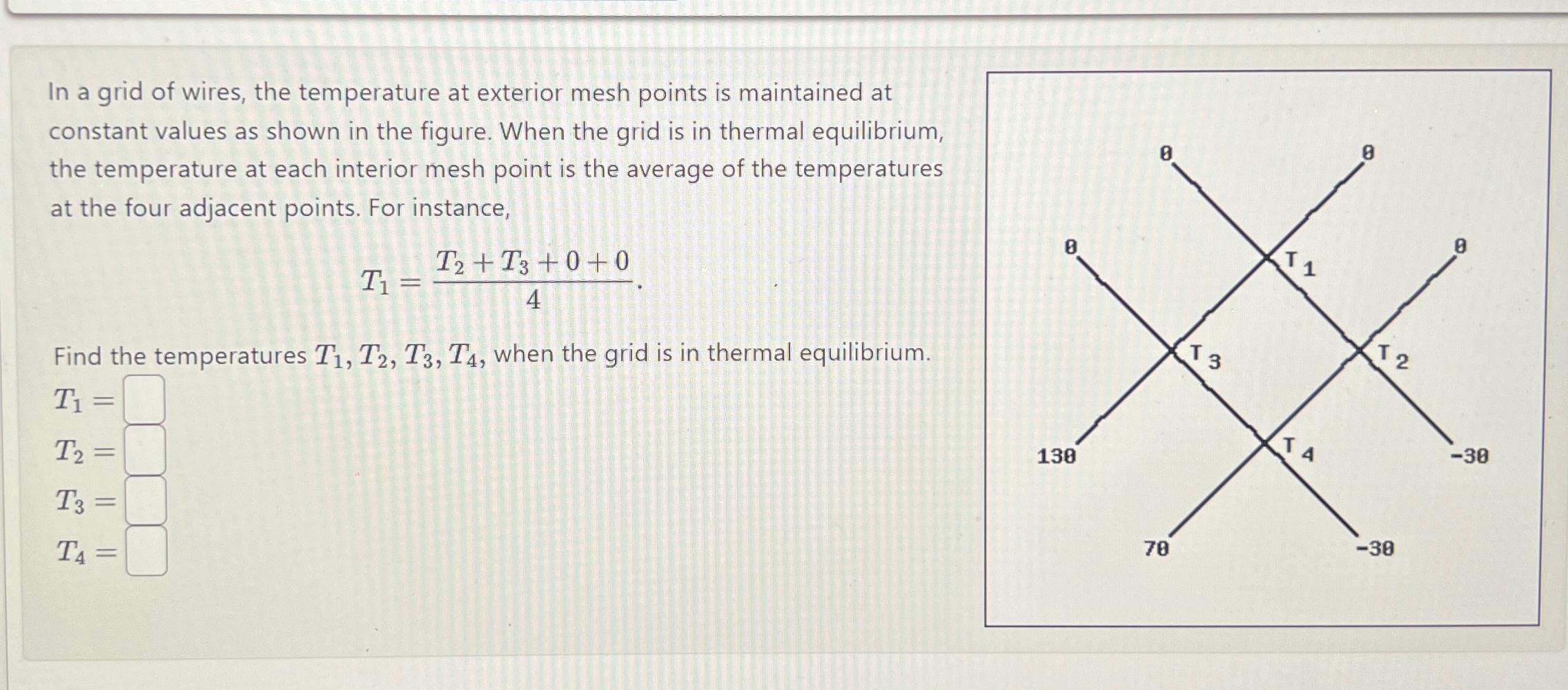 Solved In a grid of wires, the temperature at exterior mesh | Chegg.com