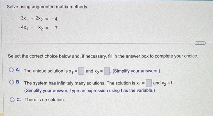 Solved Solve using augmented matrix methods. | Chegg.com