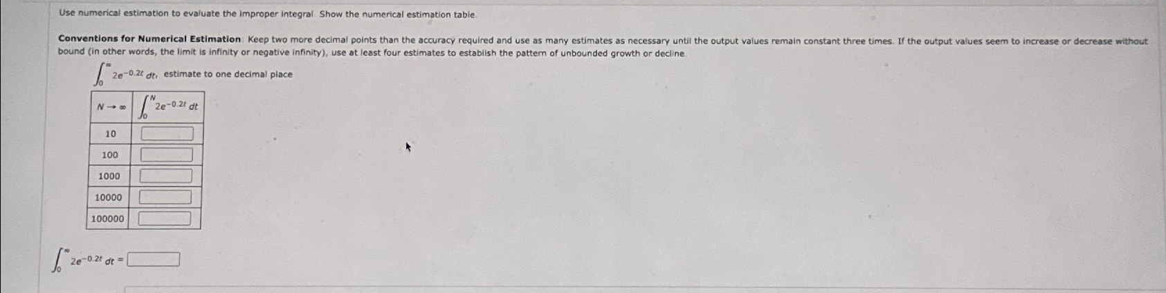 Solved Use numerical estimation to evaluate the improper | Chegg.com