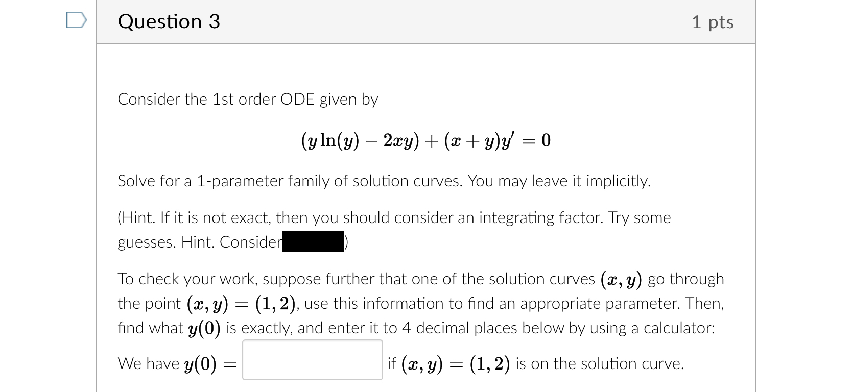 Solved Question 31 ﻿ptsConsider the 1st order ODE given | Chegg.com