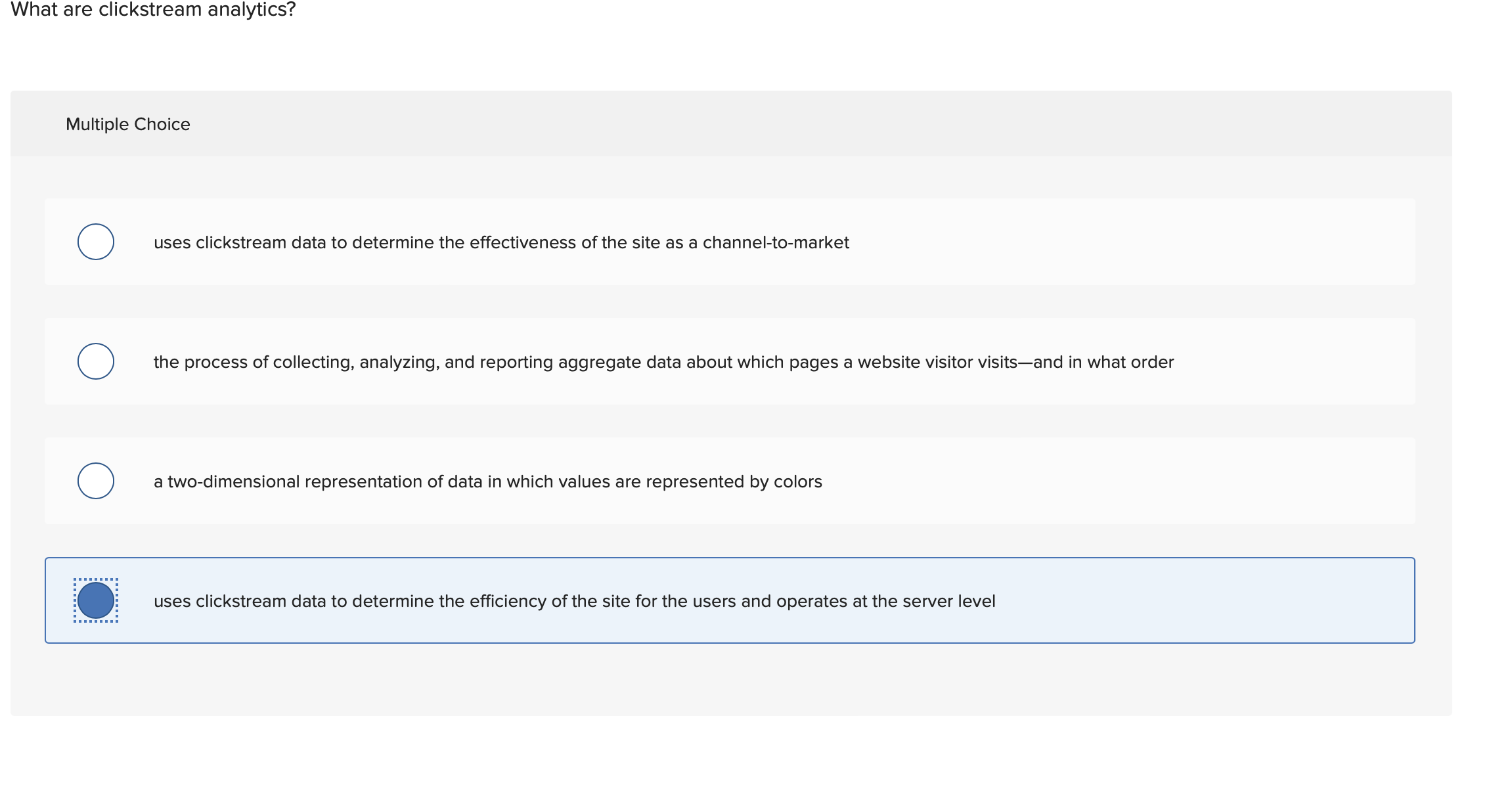 Solved What are clickstream analytics?Multiple Choiceuses | Chegg.com