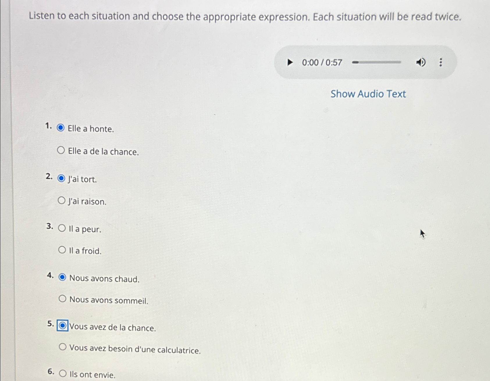 Solved Listen to each situation and choose the appropriate | Chegg.com