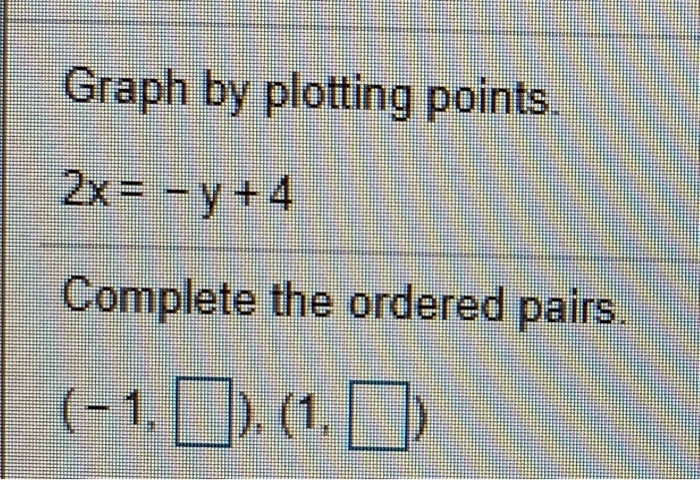 Solved Graph by plotting points. 2x = - y +4 Complete the | Chegg.com