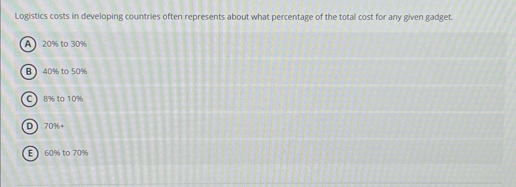 Solved Logistics costs in developing countries often | Chegg.com