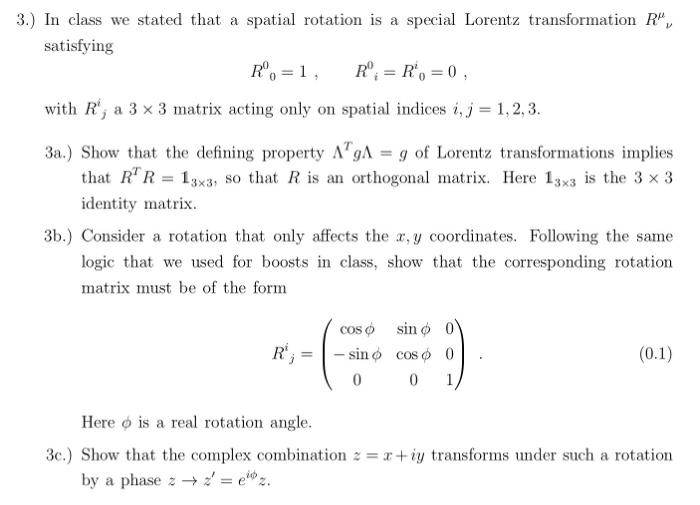 Solved 3.) In class we stated that a spatial rotation is a | Chegg.com