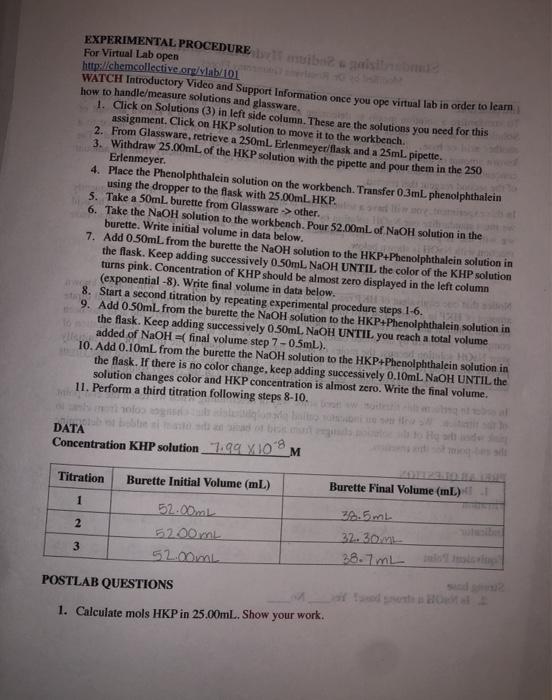 Solved EXPERIMENTAL PROCEDURE For Virtual Lab open | Chegg.com