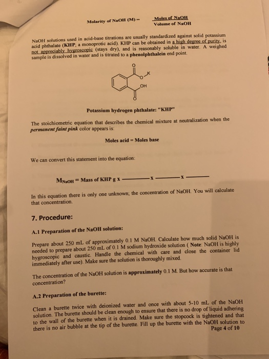 Solved 6. Theory: In this experiment, a NaOH solution of | Chegg.com