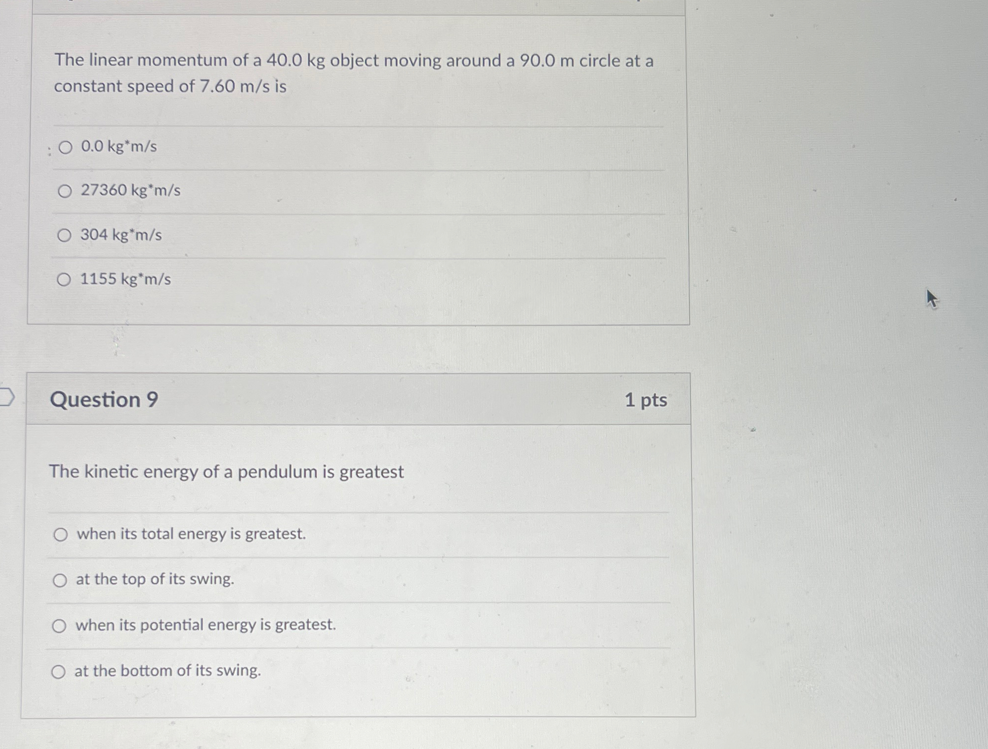 Solved The linear momentum of a 40.0kg ﻿object moving around | Chegg.com