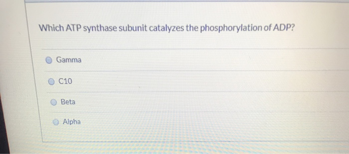 Solved Which ATP synthase subunit catalyzes the | Chegg.com