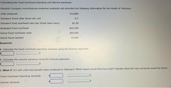 Solved Calculating the Fixed Overhead Spending and Volume | Chegg.com