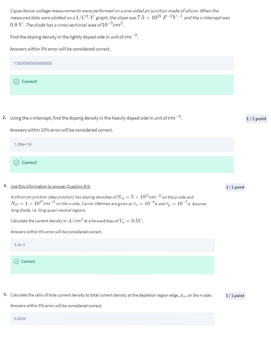 Solved Capacitance-voltage measurements were performed on a | Chegg.com