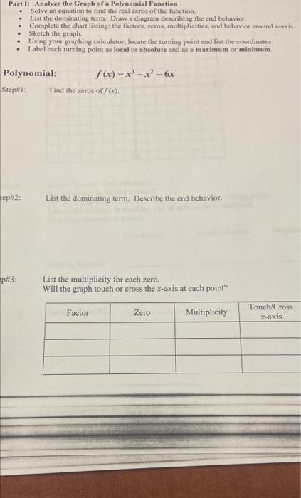 Solved Part I: Analyze the Graph of a Polynomial Function • | Chegg.com