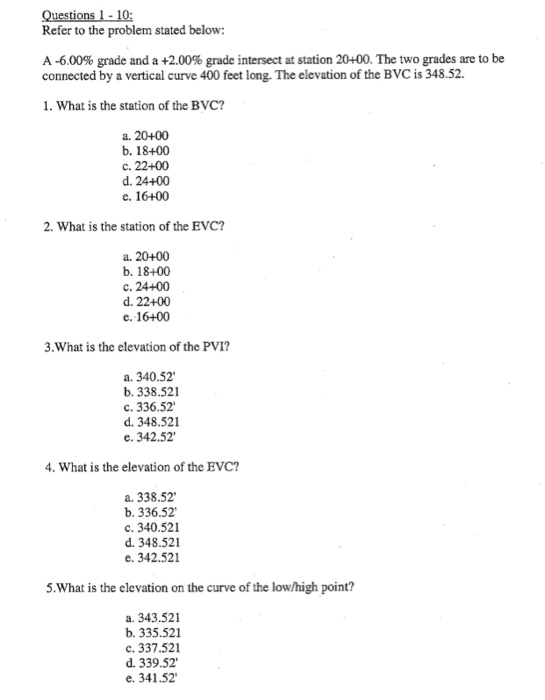 Solved Questions 1 - 10: Refer to the problem stated below: | Chegg.com