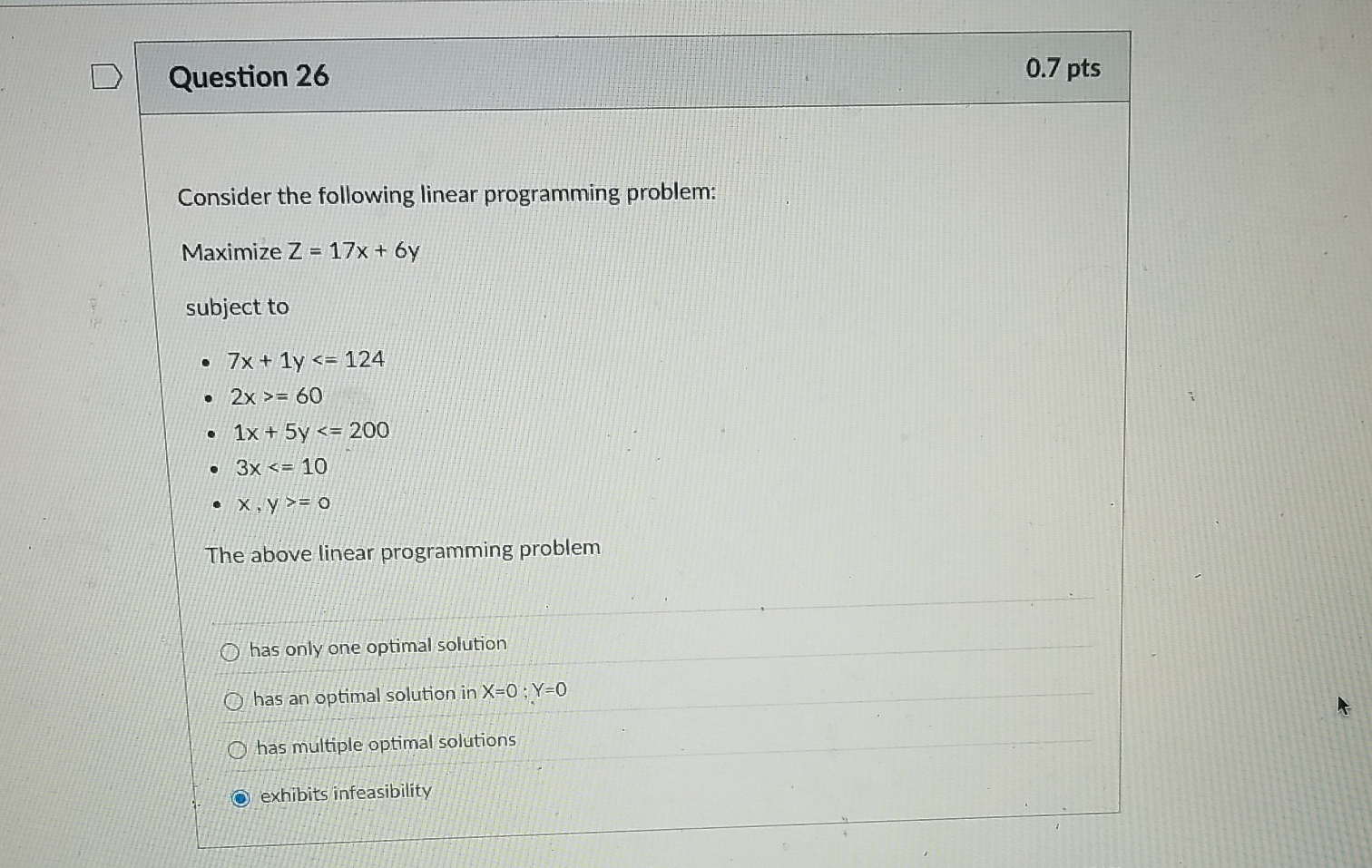 Question 260.7 ﻿ptsConsider the following linear | Chegg.com