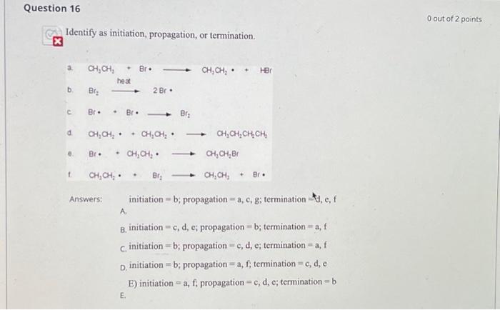 Solved Identify as initiation, propagation, or termination. | Chegg.com