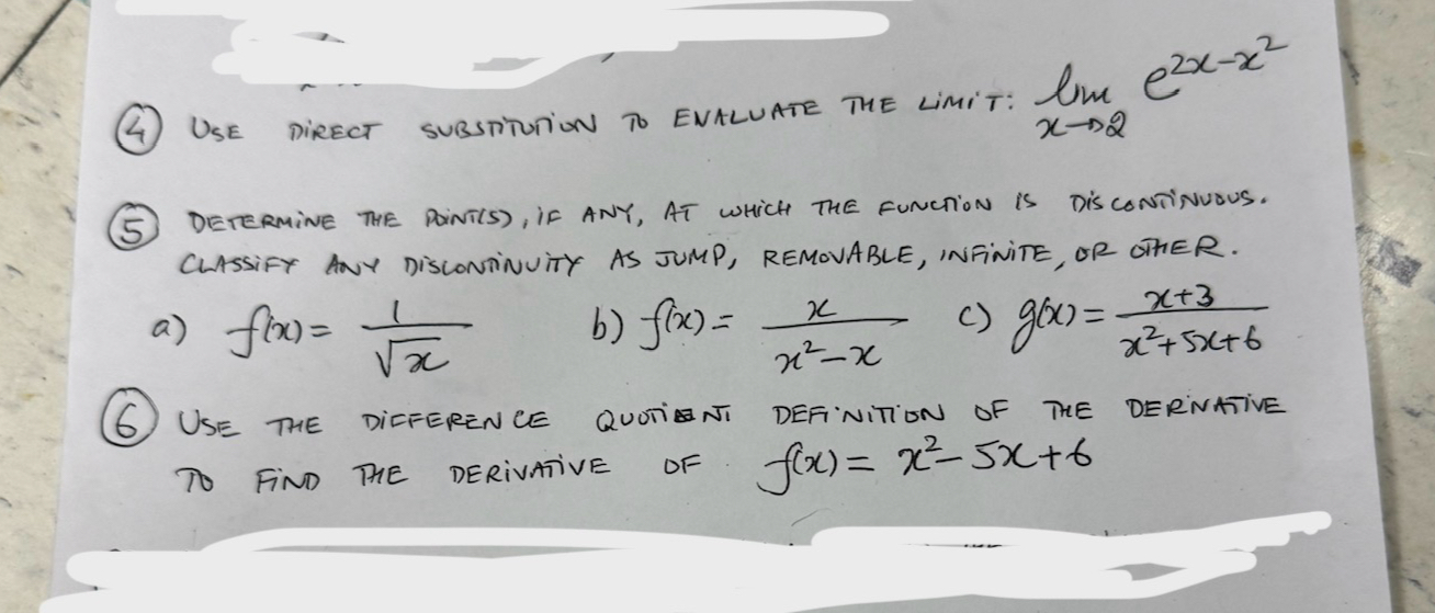 Solved (4) ﻿Use direct substitution to enaluate the limit: | Chegg.com