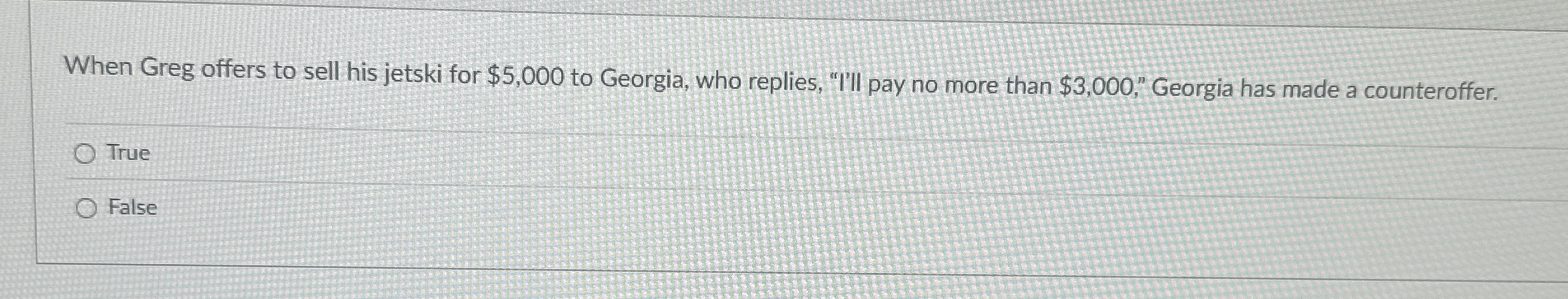 Solved When Greg offers to sell his jetski for $5,000 ﻿to | Chegg.com