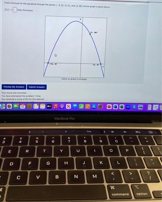 Solved Find a formula for the parabola through the points | Chegg.com
