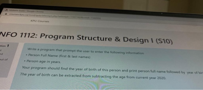 Solved KPU Courses NFO 1112: Program Structure & Design 1 | Chegg.com