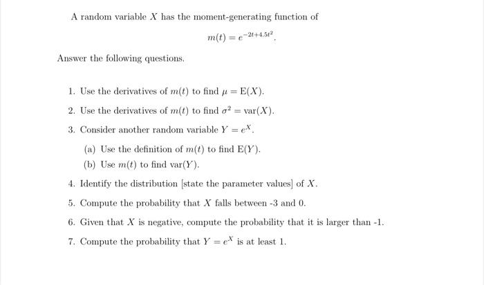 A random variable X has the moment-generating | Chegg.com
