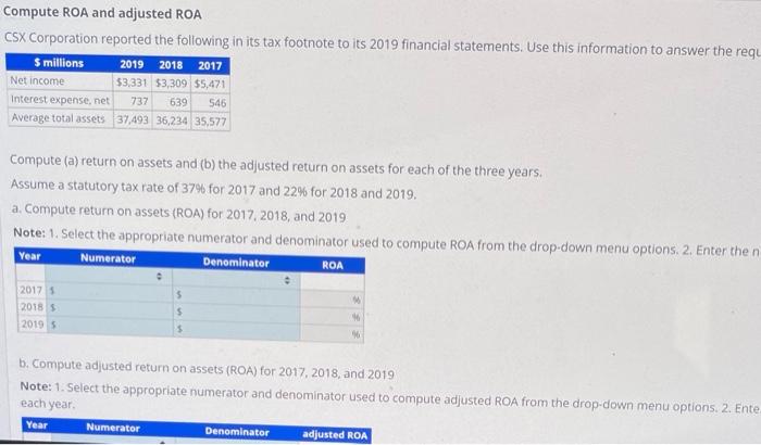 Solved Compute ROA and adjusted ROA CSX Corporation reported | Chegg.com