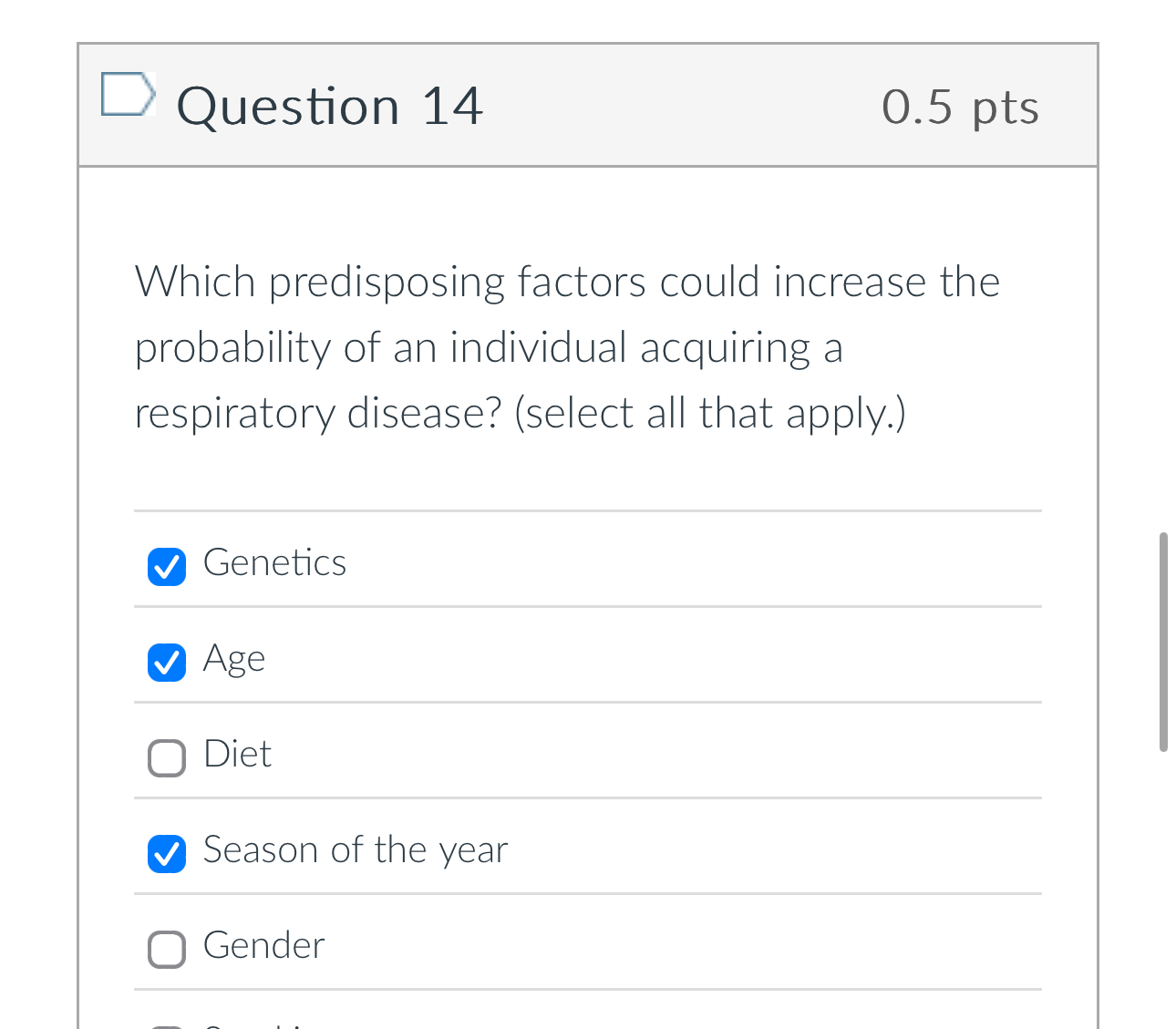 Solved Question 140.5 ﻿ptsWhich predisposing factors could | Chegg.com