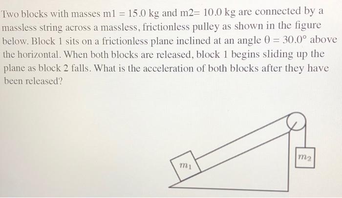 Solved Two blocks with masses m1 = 15.0 kg and m2= 10.0 kg | Chegg.com
