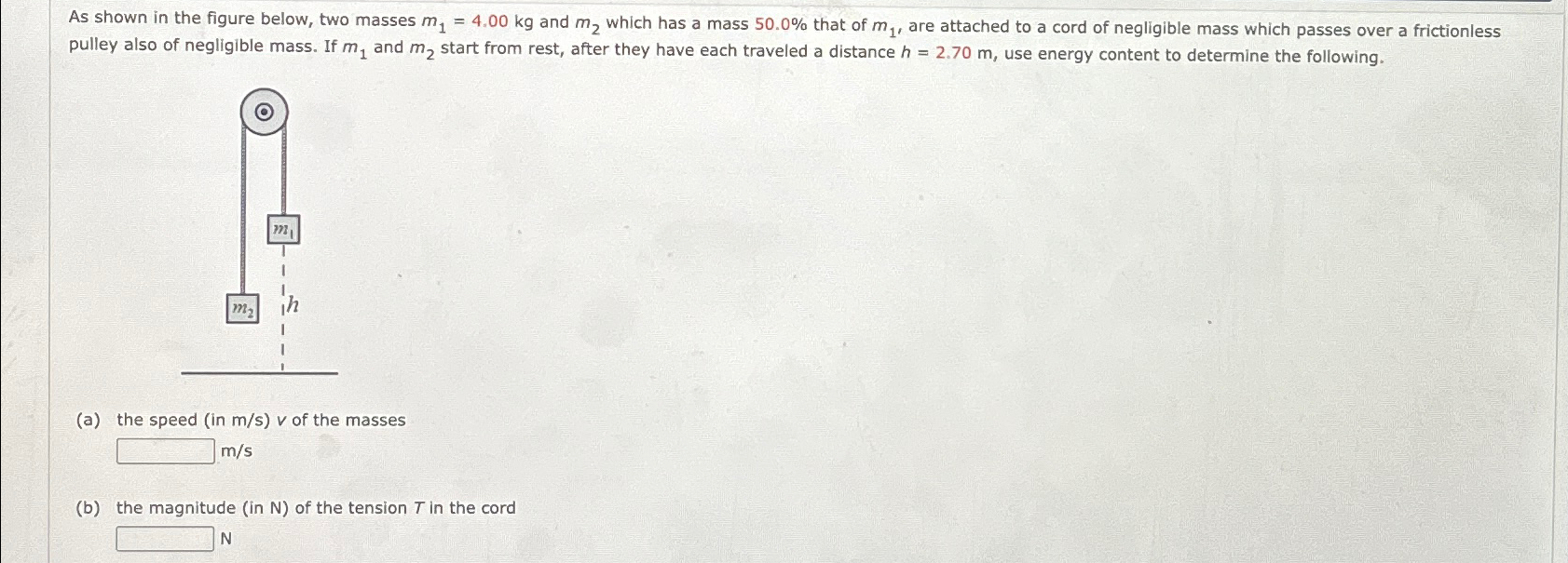 As shown in the figure below, two masses m1=4.00kg | Chegg.com