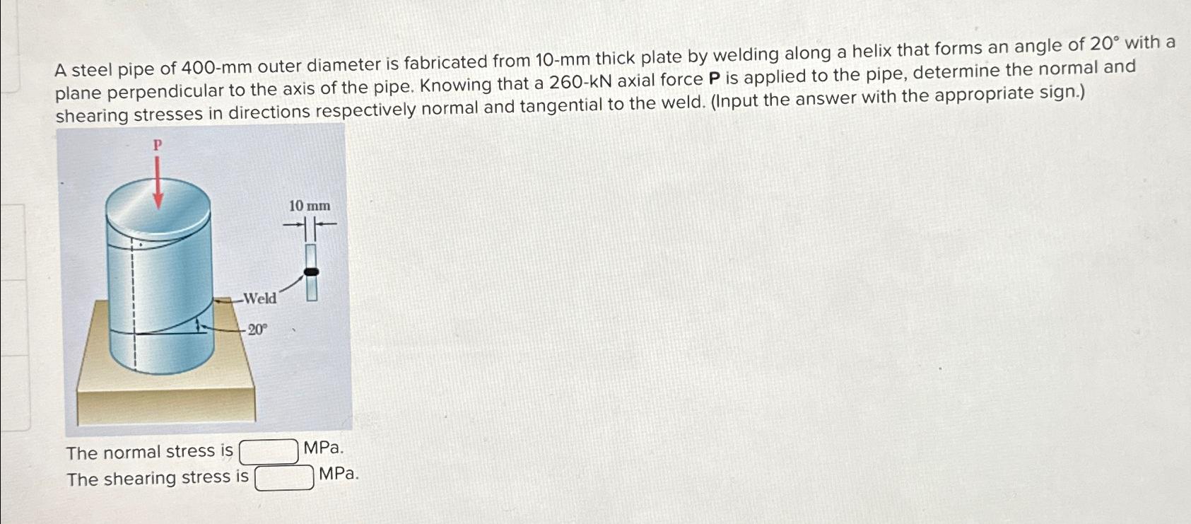 Solved A steel pipe of 400-mm ﻿outer diameter is fabricated | Chegg.com