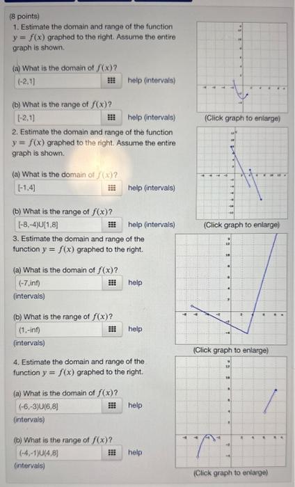 Solved (8points) 1. Estimate the domain and range of the | Chegg.com