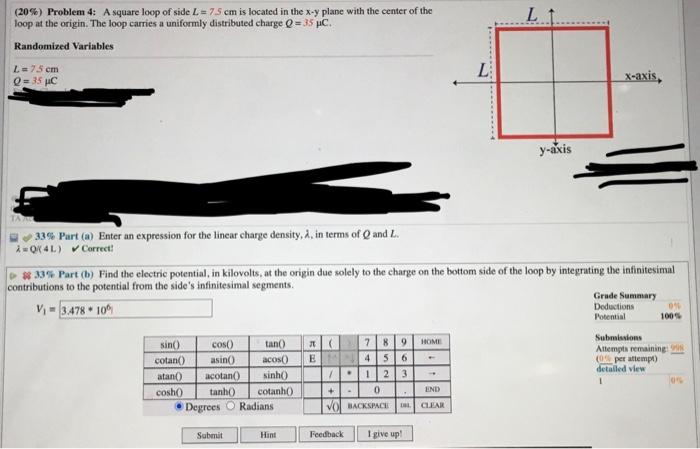 Solved (20\%) Problem 4: A square loop of side \( L=75 | Chegg.com