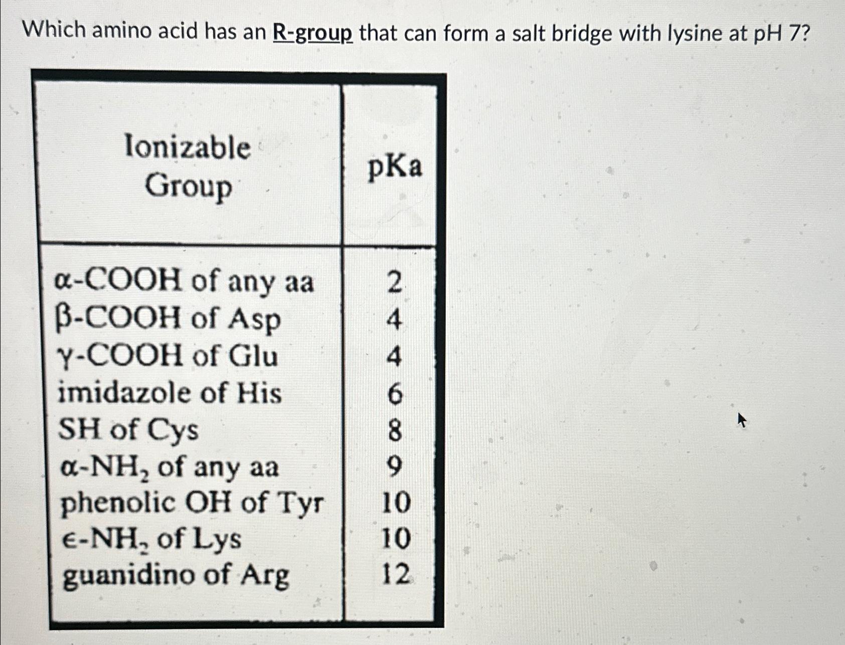 Solved Which amino acid has an R-group that can form a salt | Chegg.com