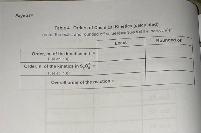 Table 4. Orders of Chemical Kinetics (calculated) | Chegg.com