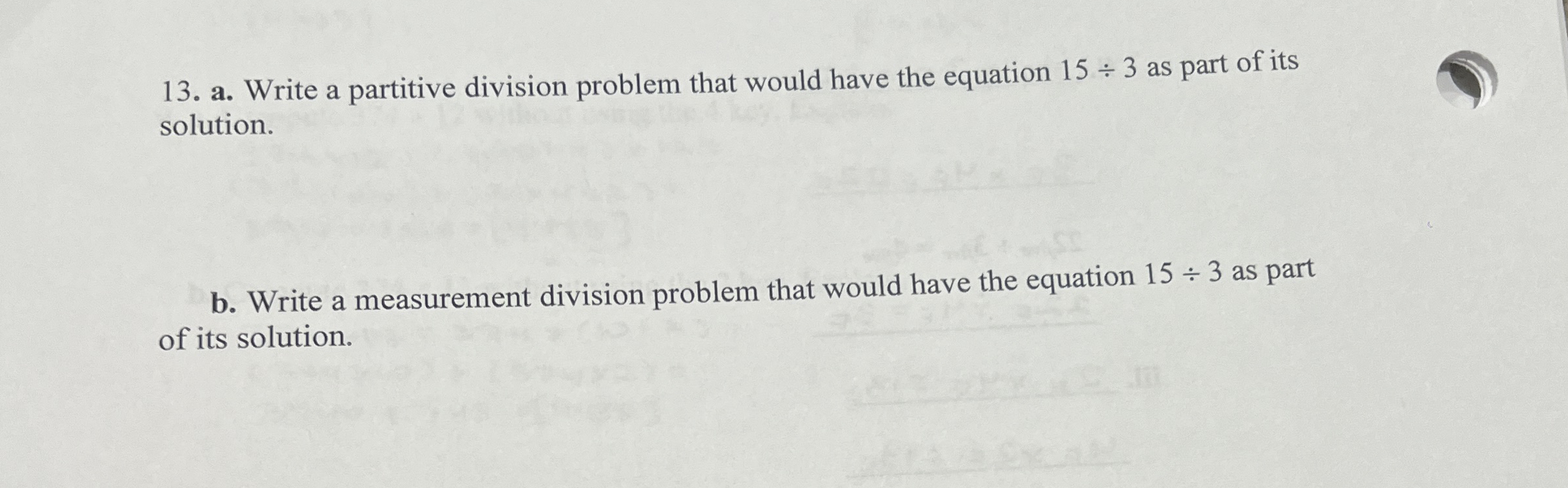 a. ﻿Write a partitive division problem that would | Chegg.com