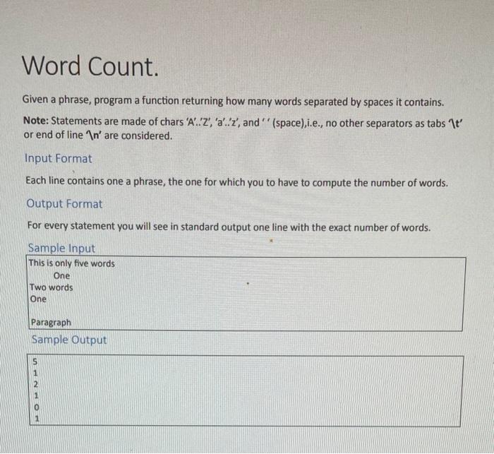 Solved word count. Given a phrase, program a function | Chegg.com