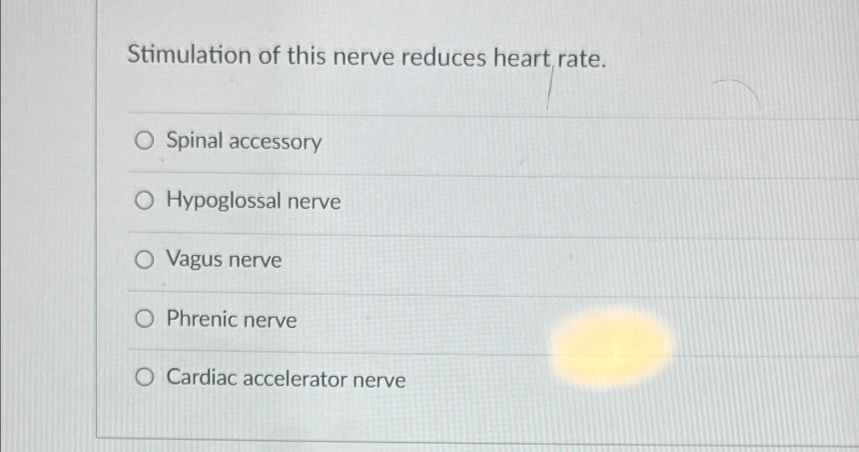 Solved Stimulation of this nerve reduces heart rate.Spinal | Chegg.com