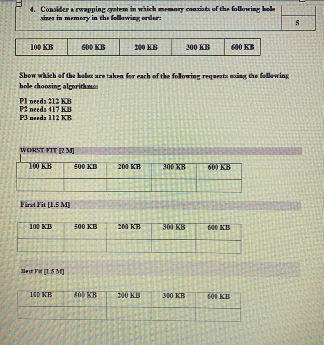 Solved 4. Consider a swapping system in which memory | Chegg.com