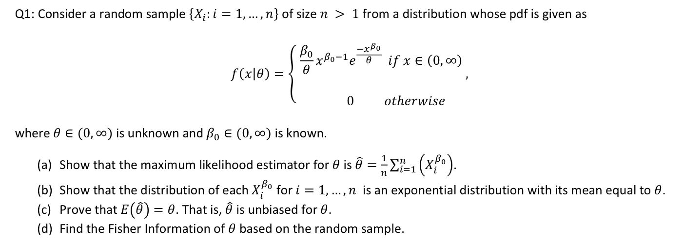 Solved Q1: Consider a random sample {xi:i=1,dots,n} ﻿of size | Chegg.com