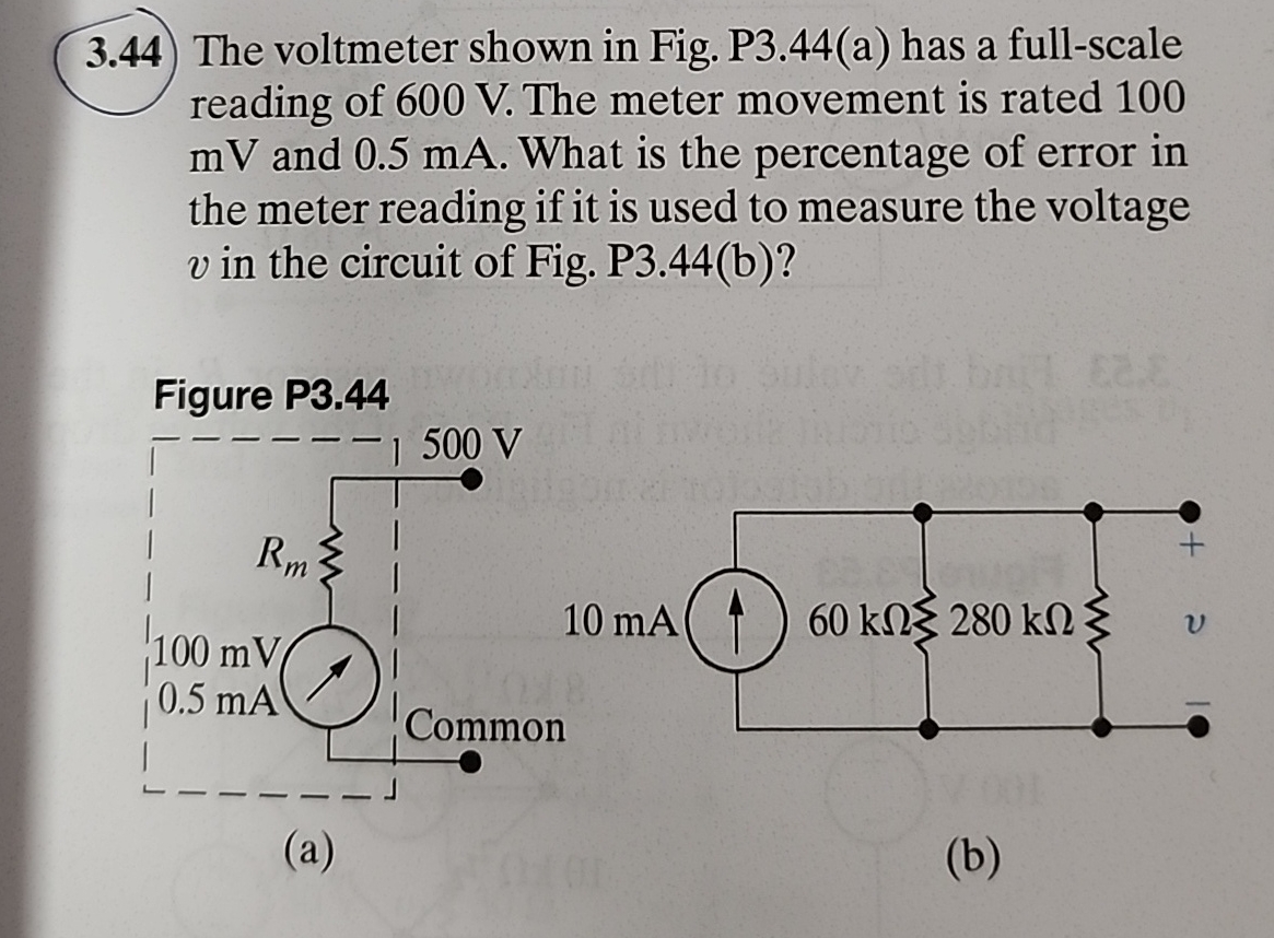 Solved 3.44 ﻿The voltmeter shown in Fig. P3.44(a) ﻿has a | Chegg.com