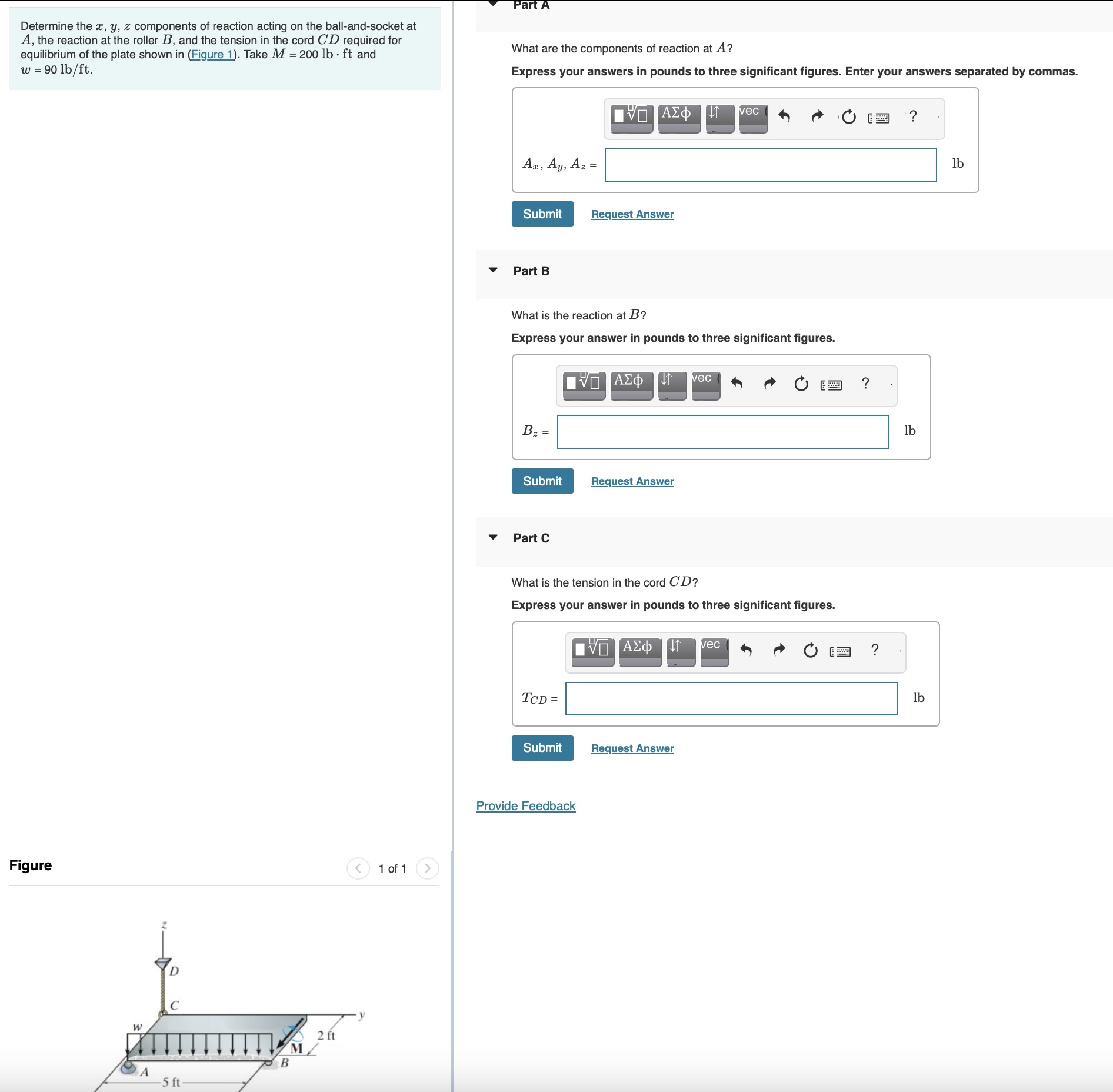 Solved Determine the x,y,z ﻿components of reaction acting on | Chegg.com