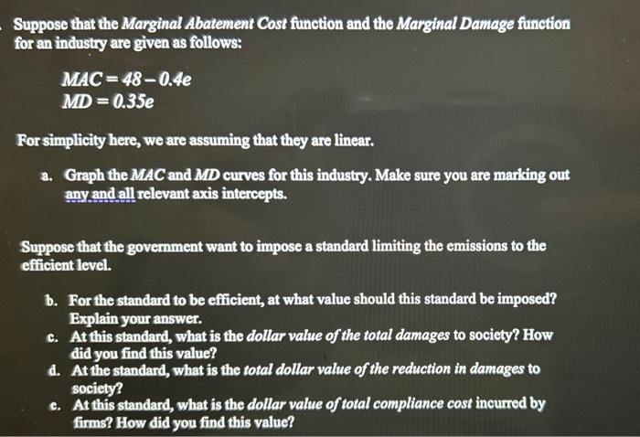 Solved Suppose that the Marginal Abatement Cost function and | Chegg.com