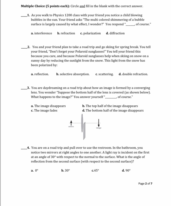 Solved Multiple Choice (5 points each): Circle and fill in | Chegg.com
